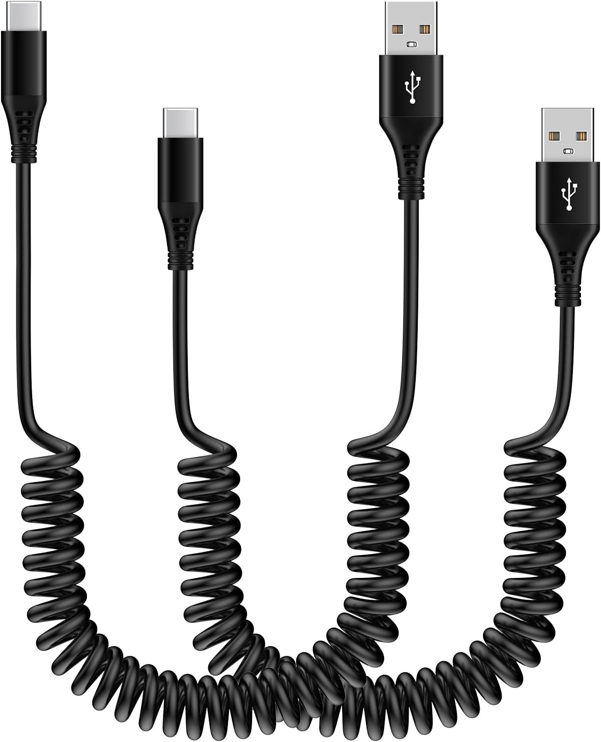 USB A to Type C Cable 2Pack 3+6FT Coiled Retractable USB C Cable Fast ...