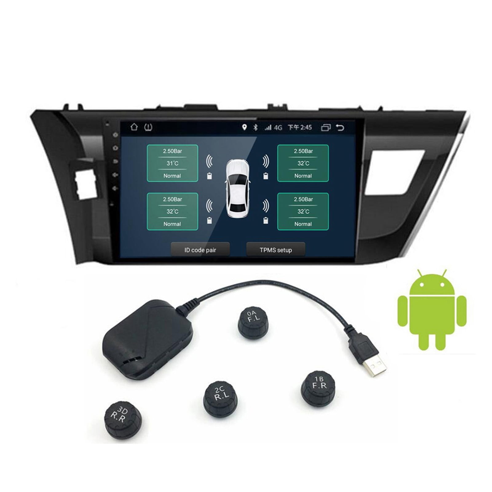USB A-n-d--r--oi-d TPMS Car Tire Pressure Monitor with 4 External ...