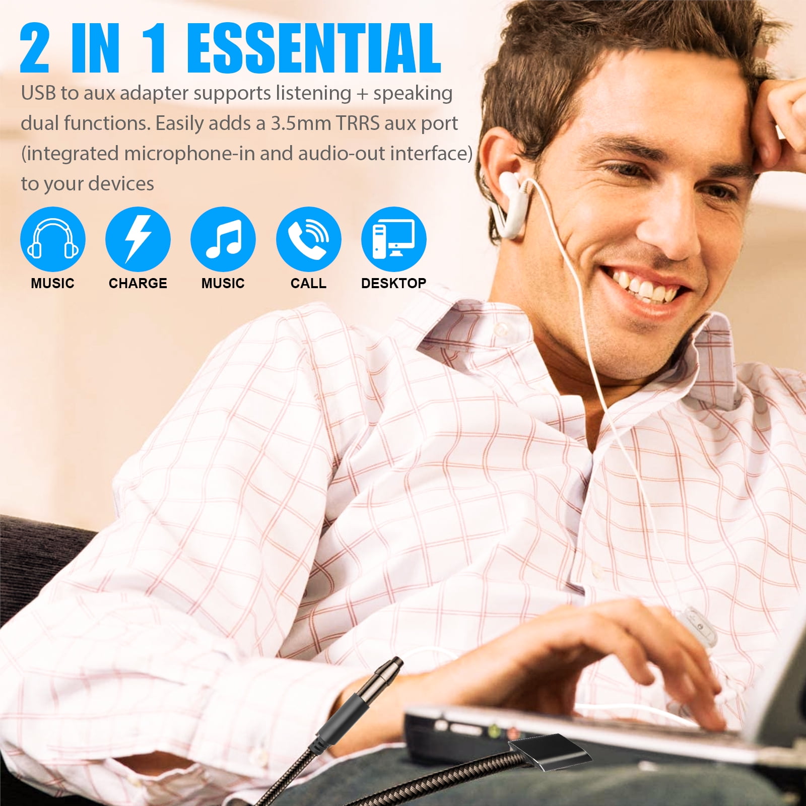 USB to AUX Adapter, 3.5mm Jack Audio Adapter,with TRRS 4-Pole Mic ...