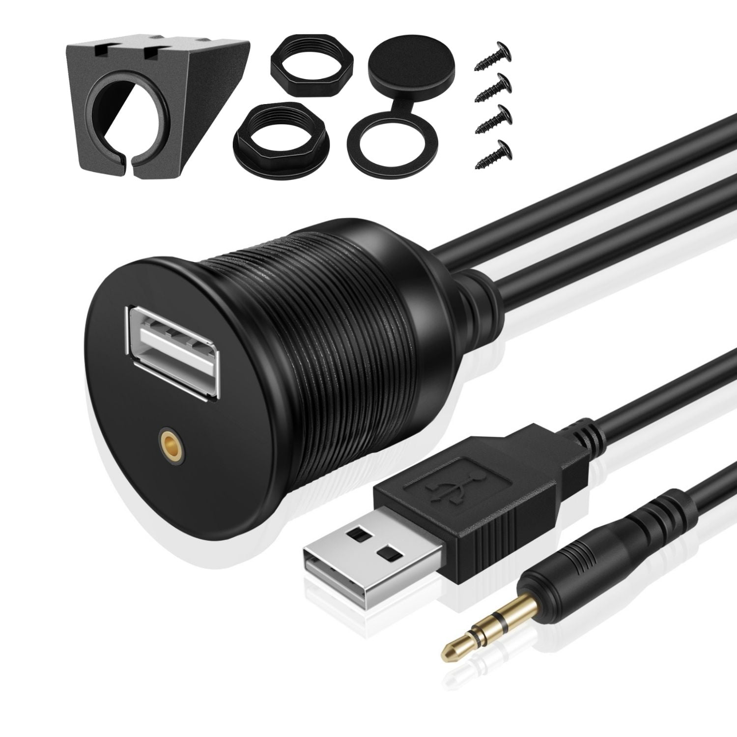 USB AUX Flush Mount Cable - Dashboard Panel Dash Mount USB + 3.5mm AUX ...