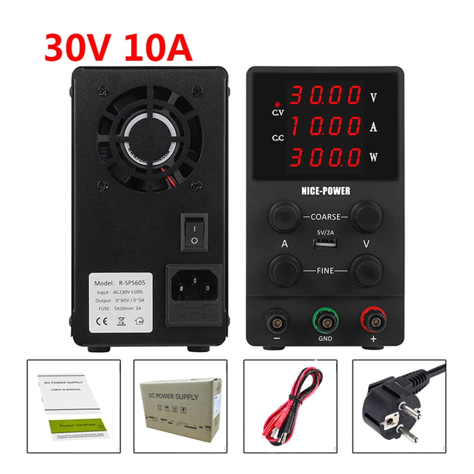 USB Adjustable DC Laboratory 30V 10A Lab Bench Power Supply Adjustable ...