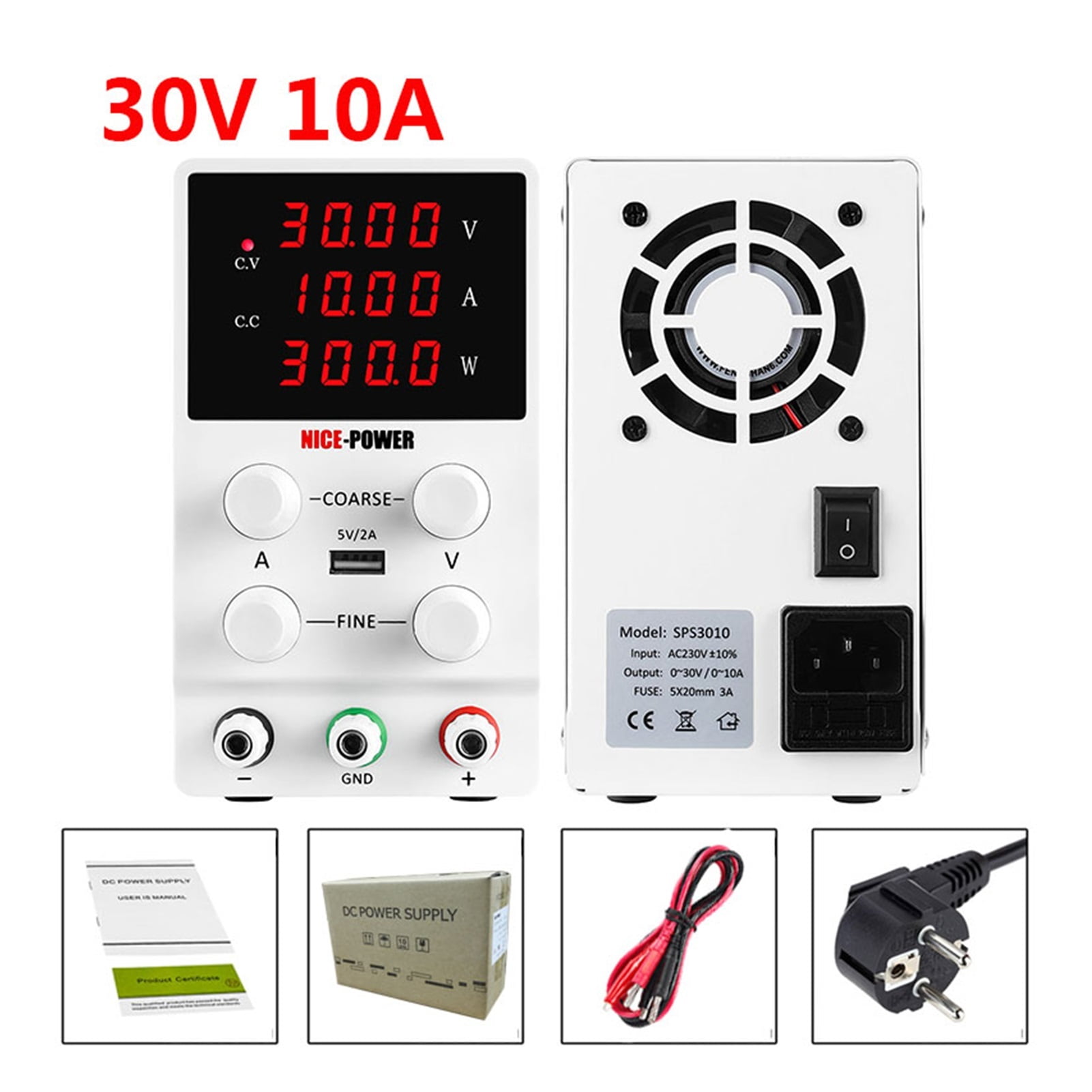 USB Adjustable DC Laboratory 30V 10A Lab Bench Power Supply Adjustable ...