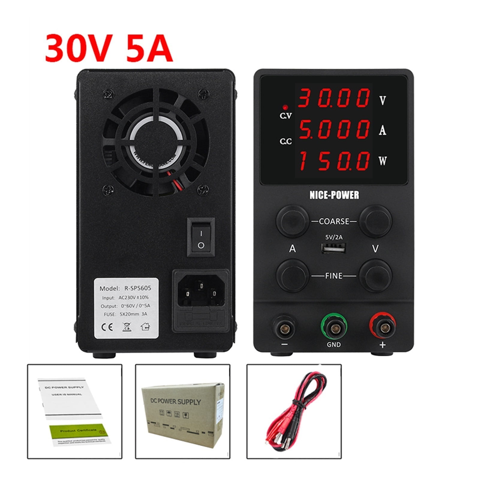 USB Adjustable DC Laboratory 30V 10A Lab Bench Power Supply Adjustable ...