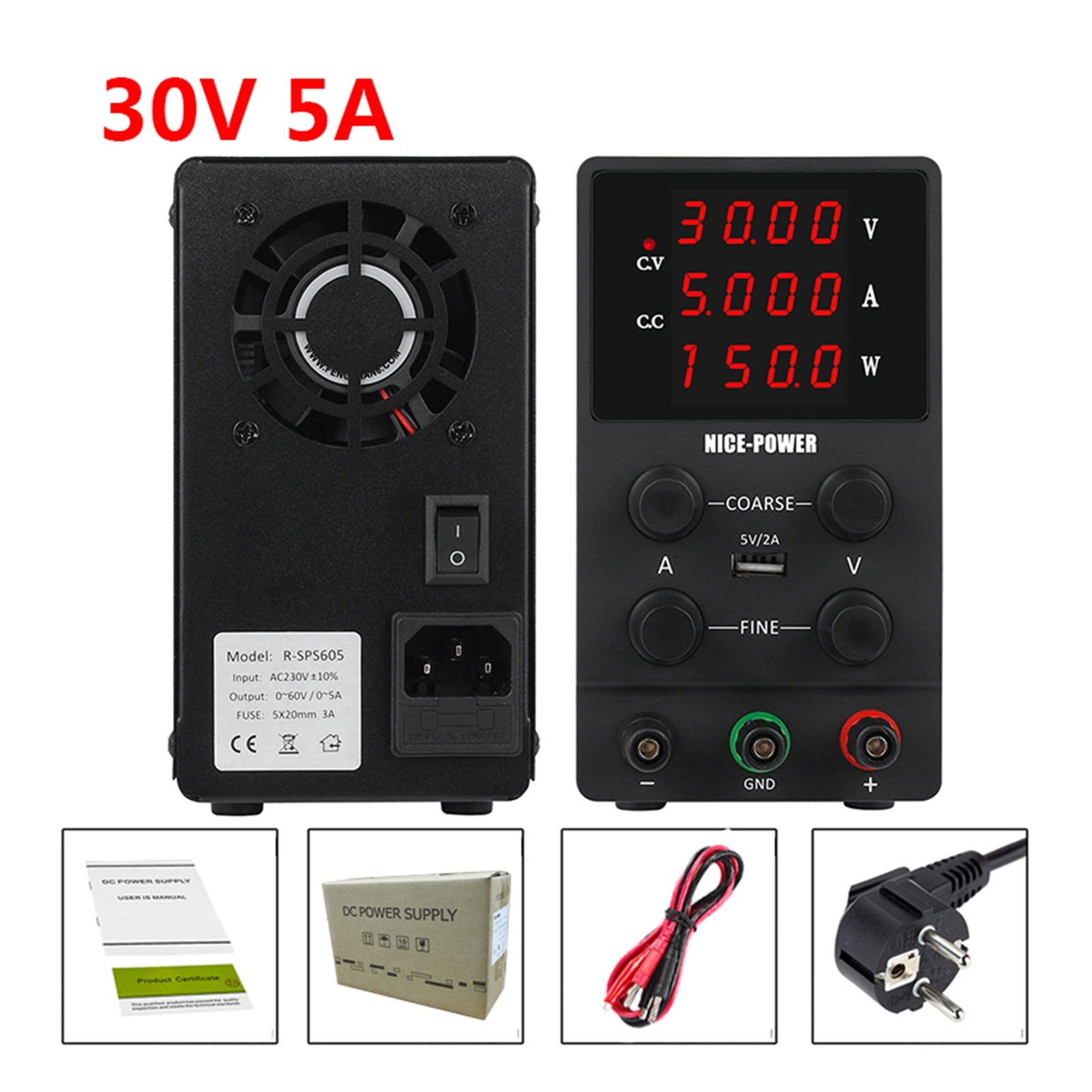 USB Adjustable DC Laboratory 30V 10A Lab Bench Power Supply Adjustable ...