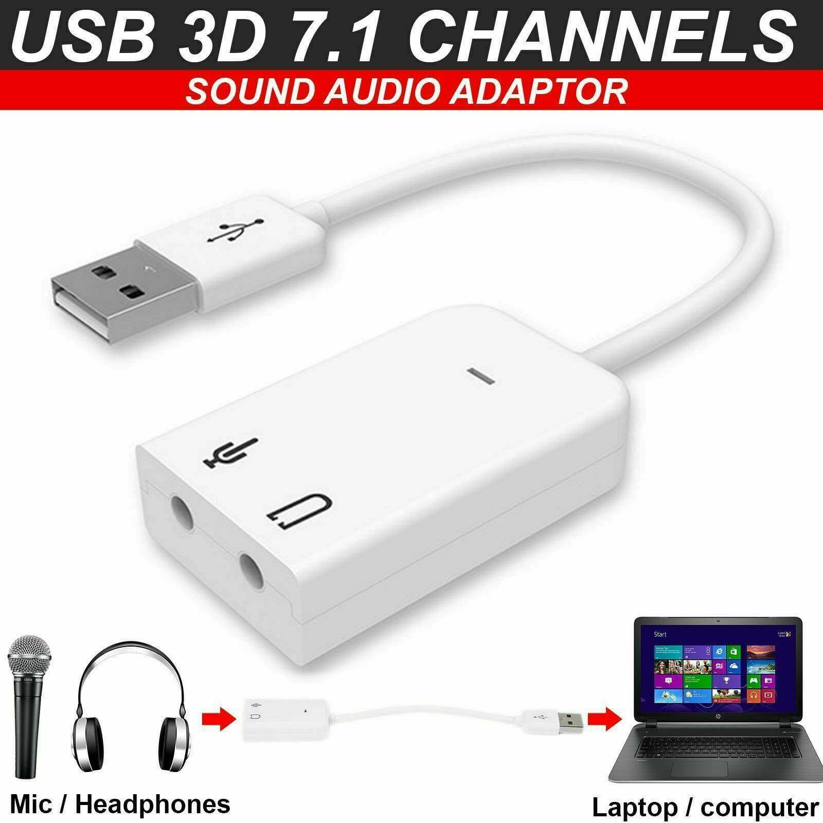 USB Audio Sound Adapter, External Audio Mic Adapter 3D Stereo 7.1 ...