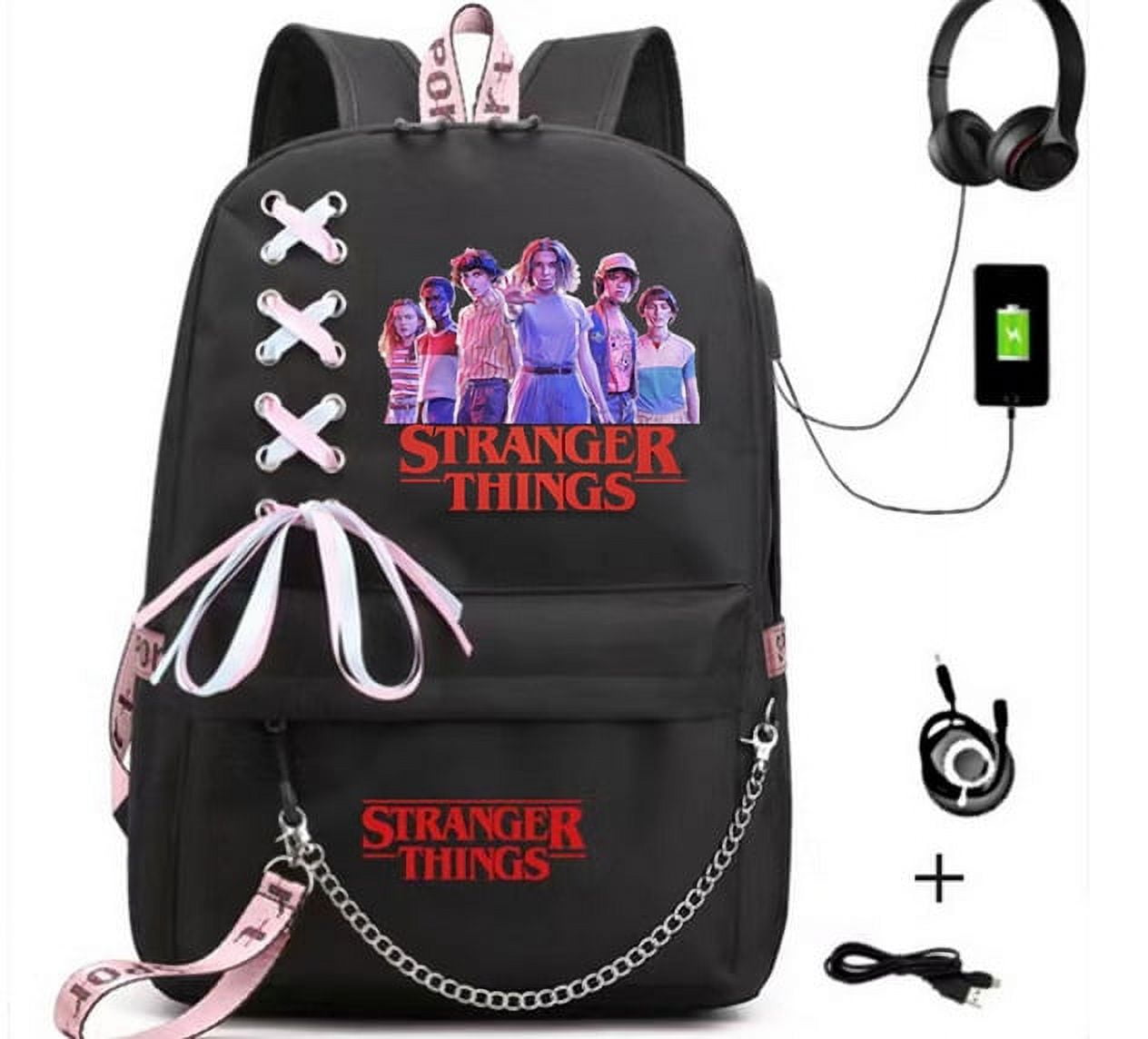 USB Backpack School Book Bags Fans Travel Bags Laptop Chain Headphone ...