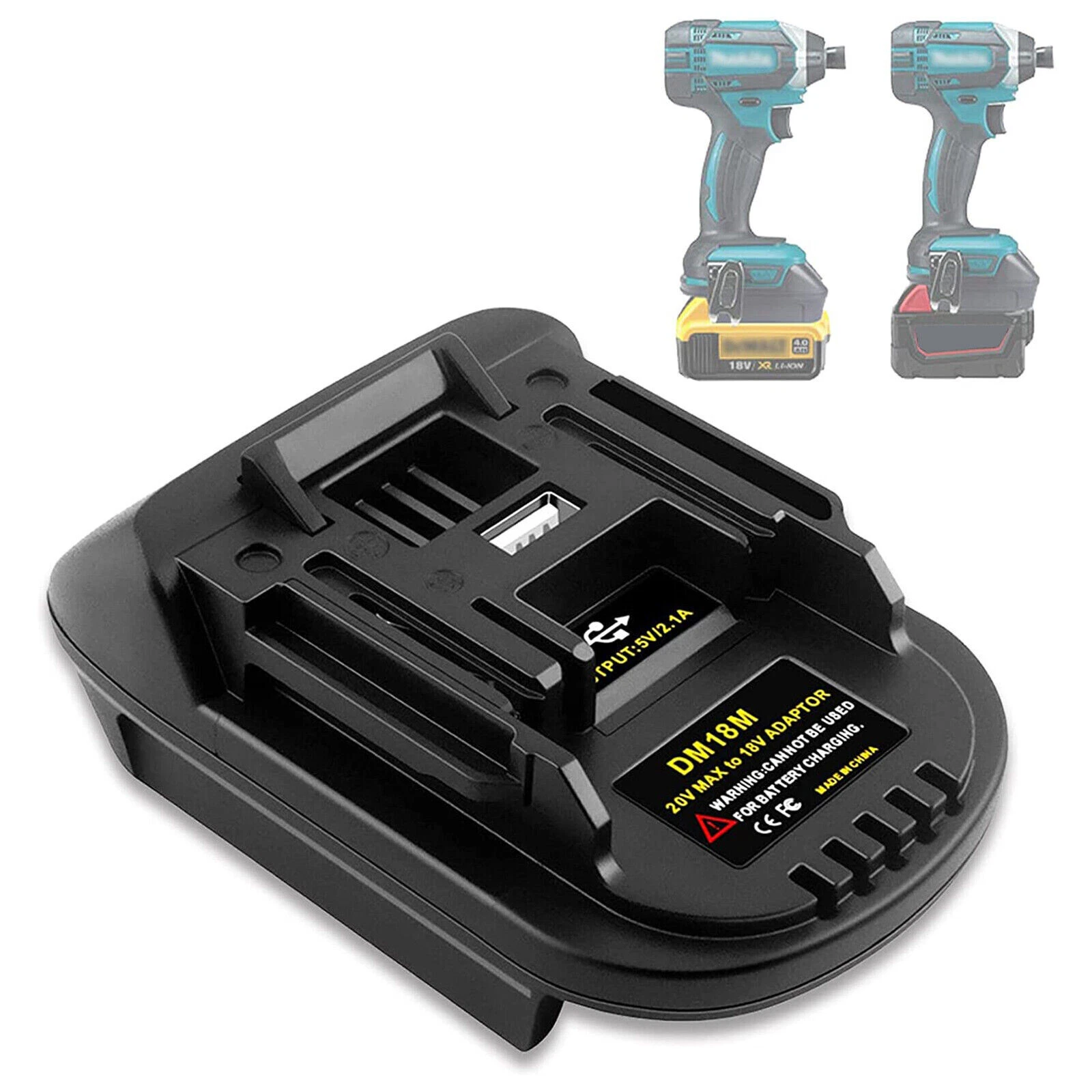 USB Battery Adapter for Dewalt 20V/Milwaukee 18V Convert to Makita 18V ...