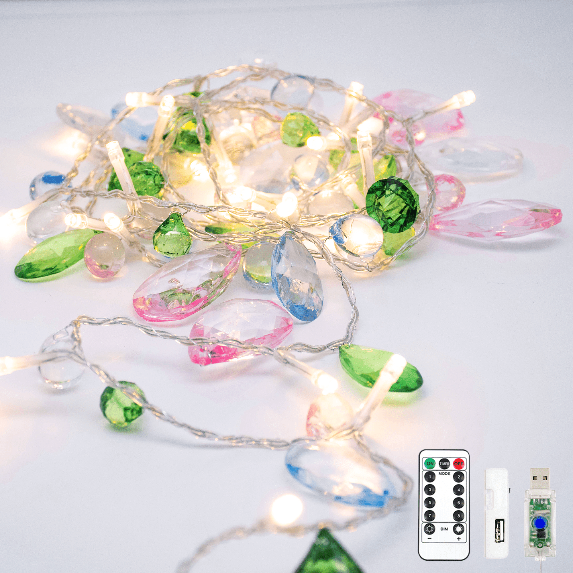 USB/ Battery Operated Acrylic Crystal Fairy Lights Bohemia String ...