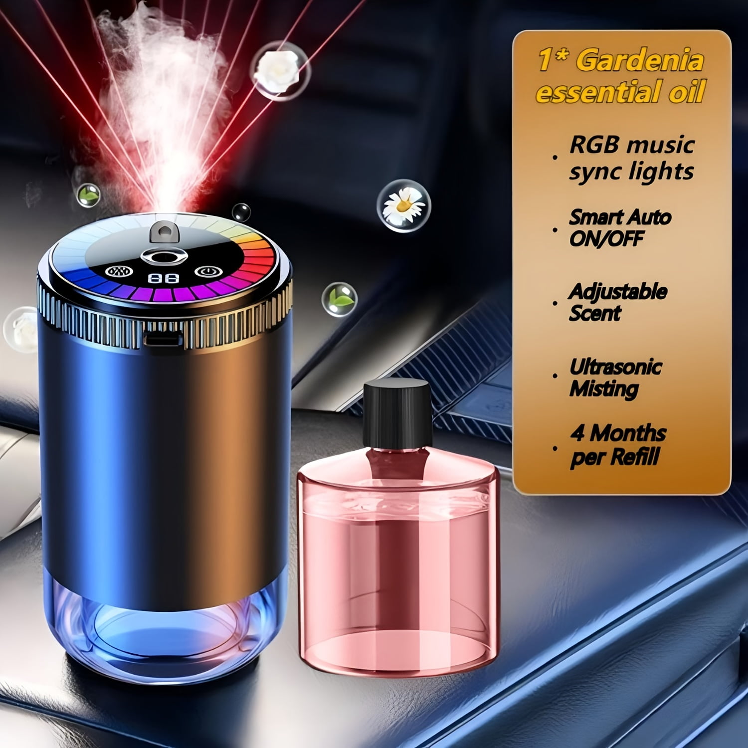 USB/Battery-Powered Car Aromatherapy Diffuser - Dynamic Light/Starry ...