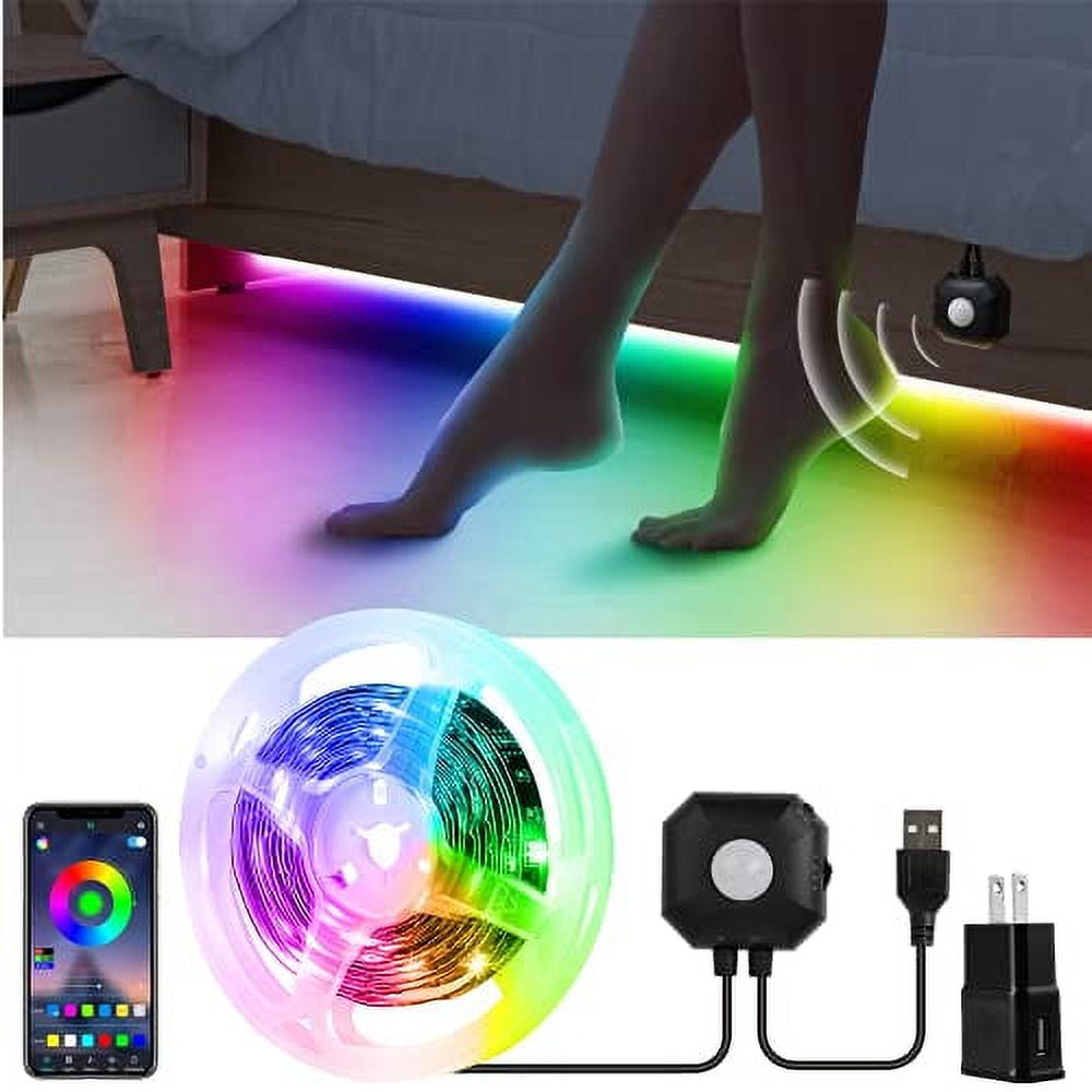 Auplf USB Under Bed LED Light, Motion Sensor RGB Strip, 9.84ft, APP ...