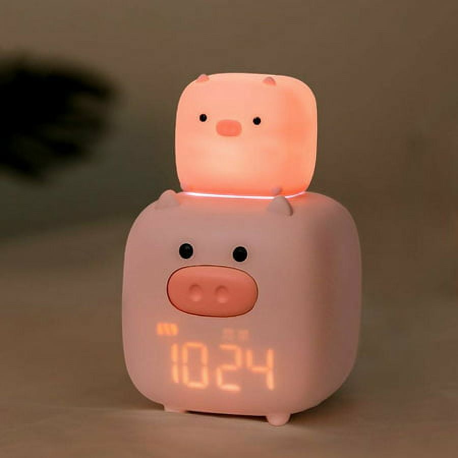 USB Bedside Alarm Clock Digital Night Light Cute Pink Pig Kids Gift ...