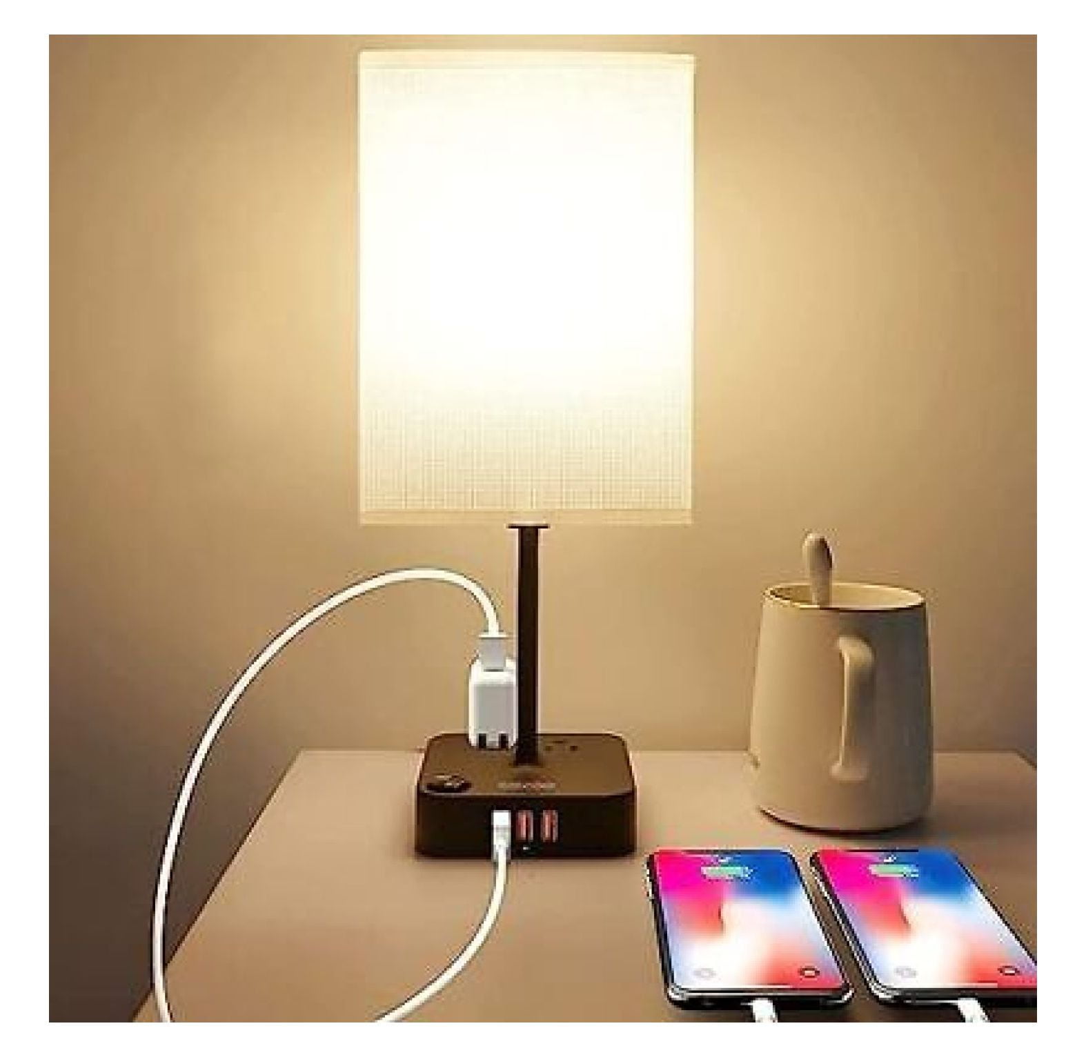 USB Bedside Table Desk Lamp with 3 USB Charging Ports and 2 Outlets ...