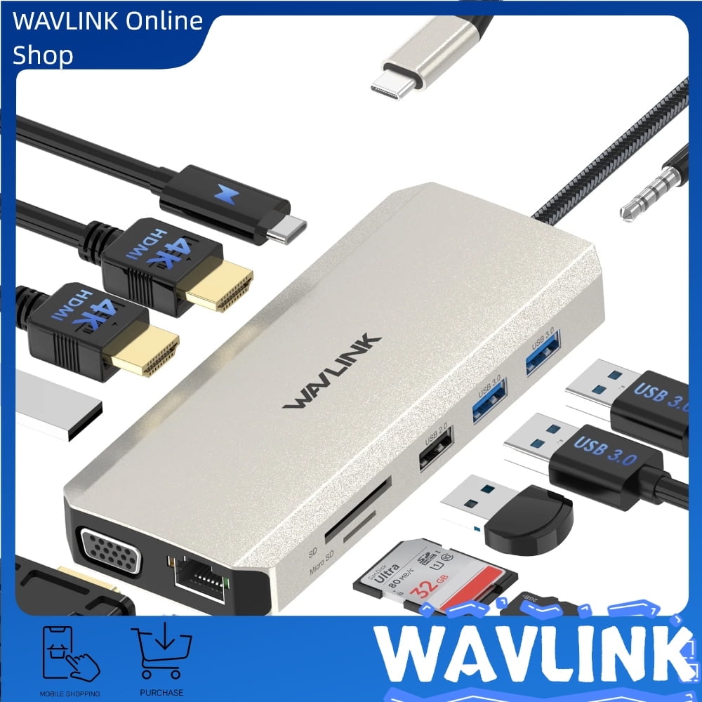 USB C 12-in-1 Hub/ Docking Station, Triple Display Type-C Adapter with ...