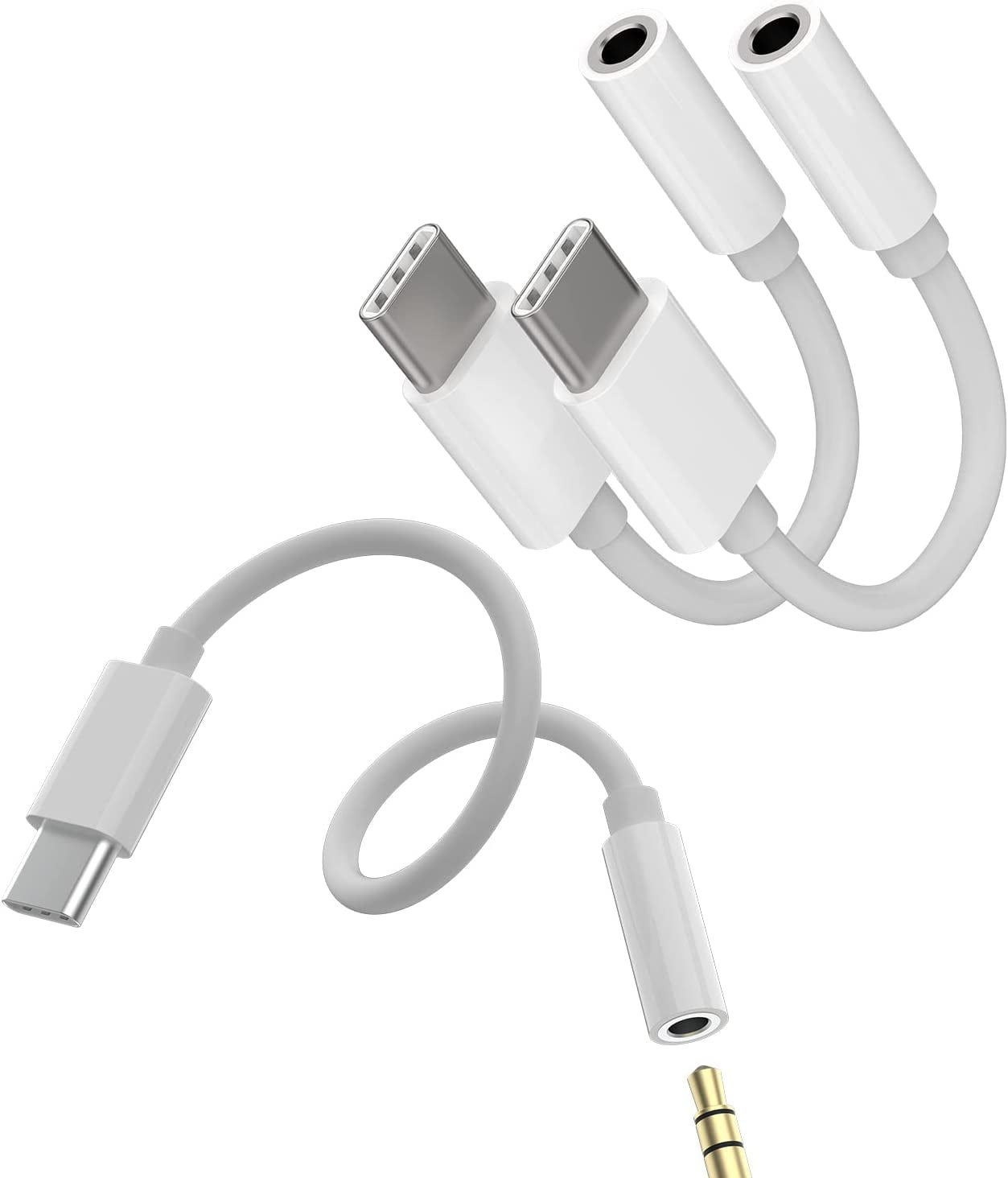 USB-C to 3.5mm Adapter Dongle(3pack)DAC Headphone Splitter Type C AUX ...