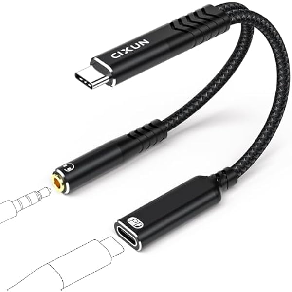 USB C to 3.5mm Headphone and Charger Adapter, Hi-Res 32bit/384kHz USB C to Headphone Jack ...