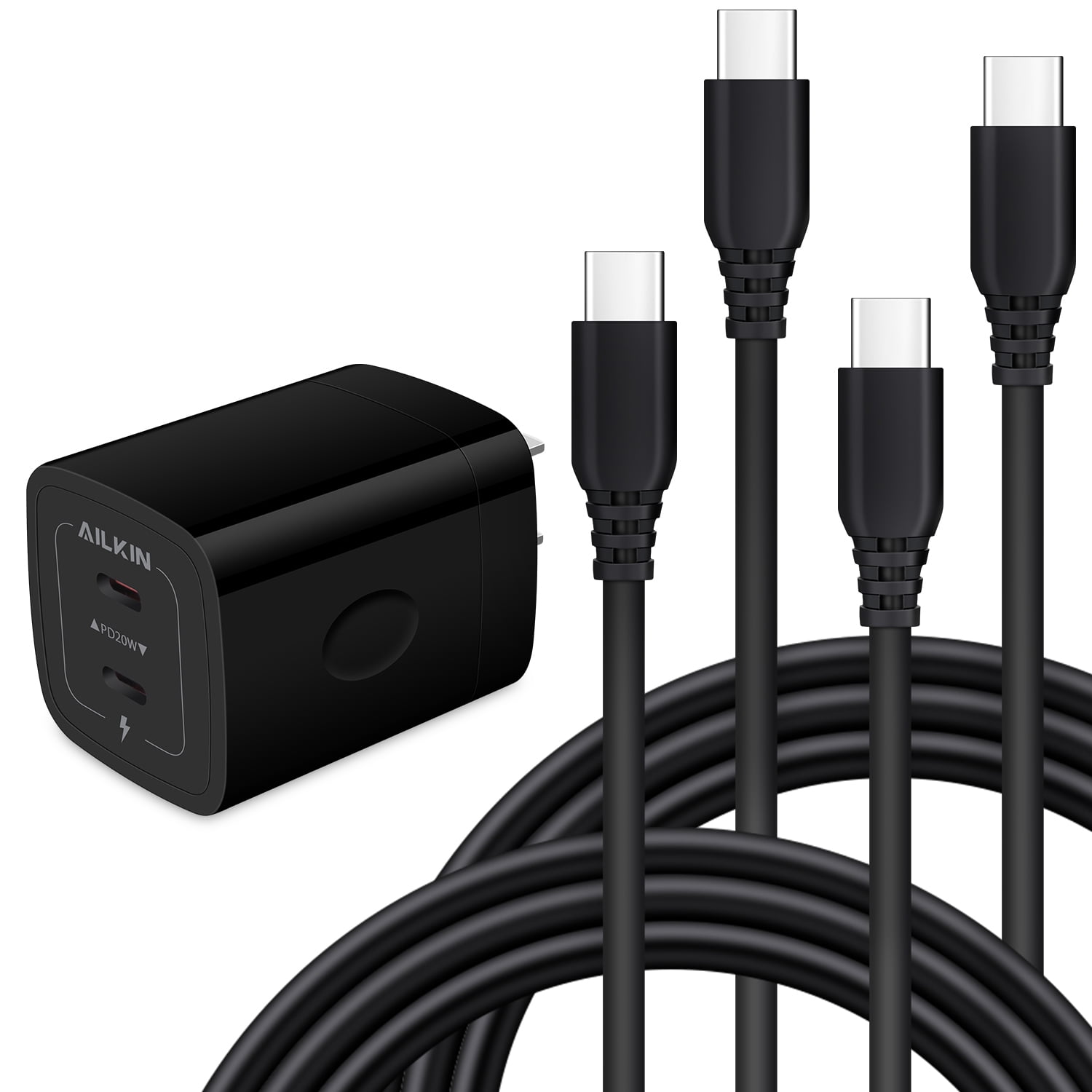 USB C Block with 2PACK USB C Cables 6ft,AILKIN 40W PD Type C Charger ...