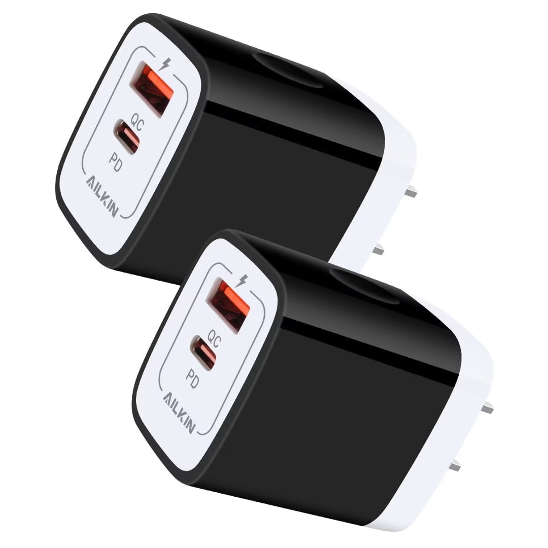 AILKIN 2PCS 20W PD USB C Charger Block, QC3.0 Dual USB Wall Charger ...