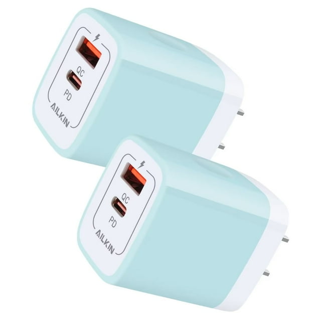 USB C Block,2PCS AILKIN 20W PD Type C Charger Block QC3.0 Dual USB Wall ...