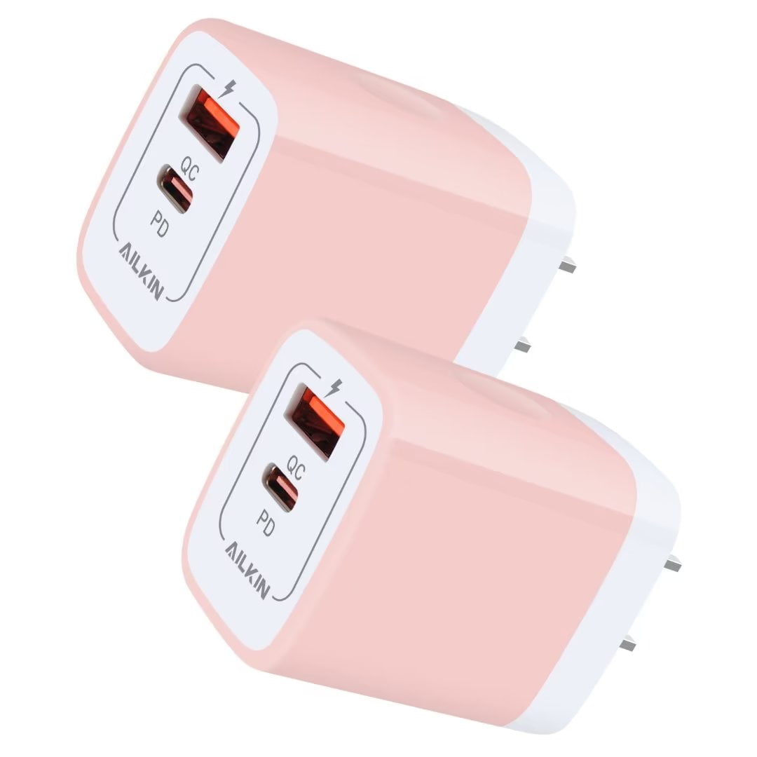 USB C Block,2PCS AILKIN 20W PD Type C Charger Block QC3.0 Dual USB Wall ...