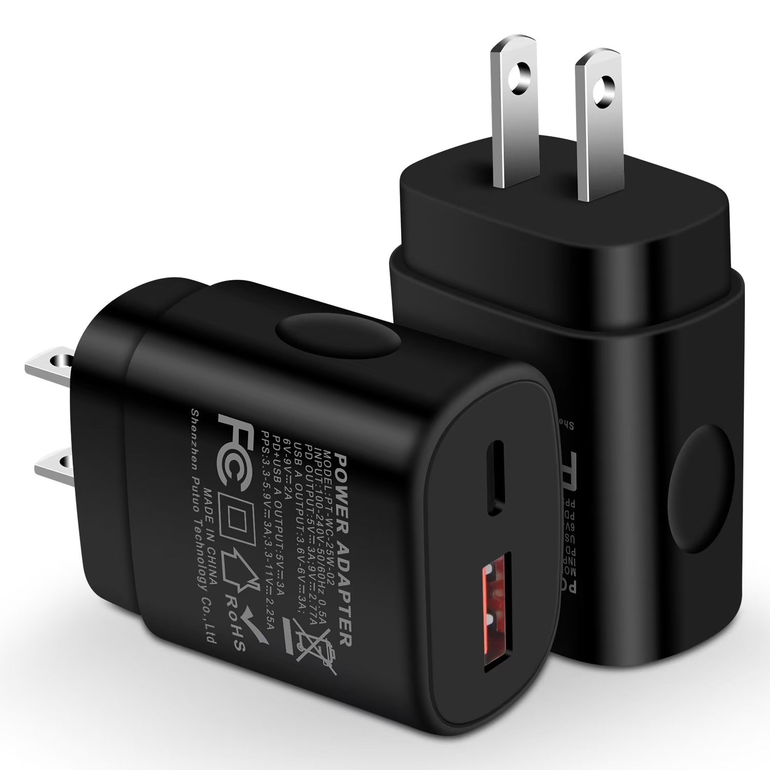 USB C Block,2Pack FiveBox USB C Charger Block 25W PD&QC Android Type C ...