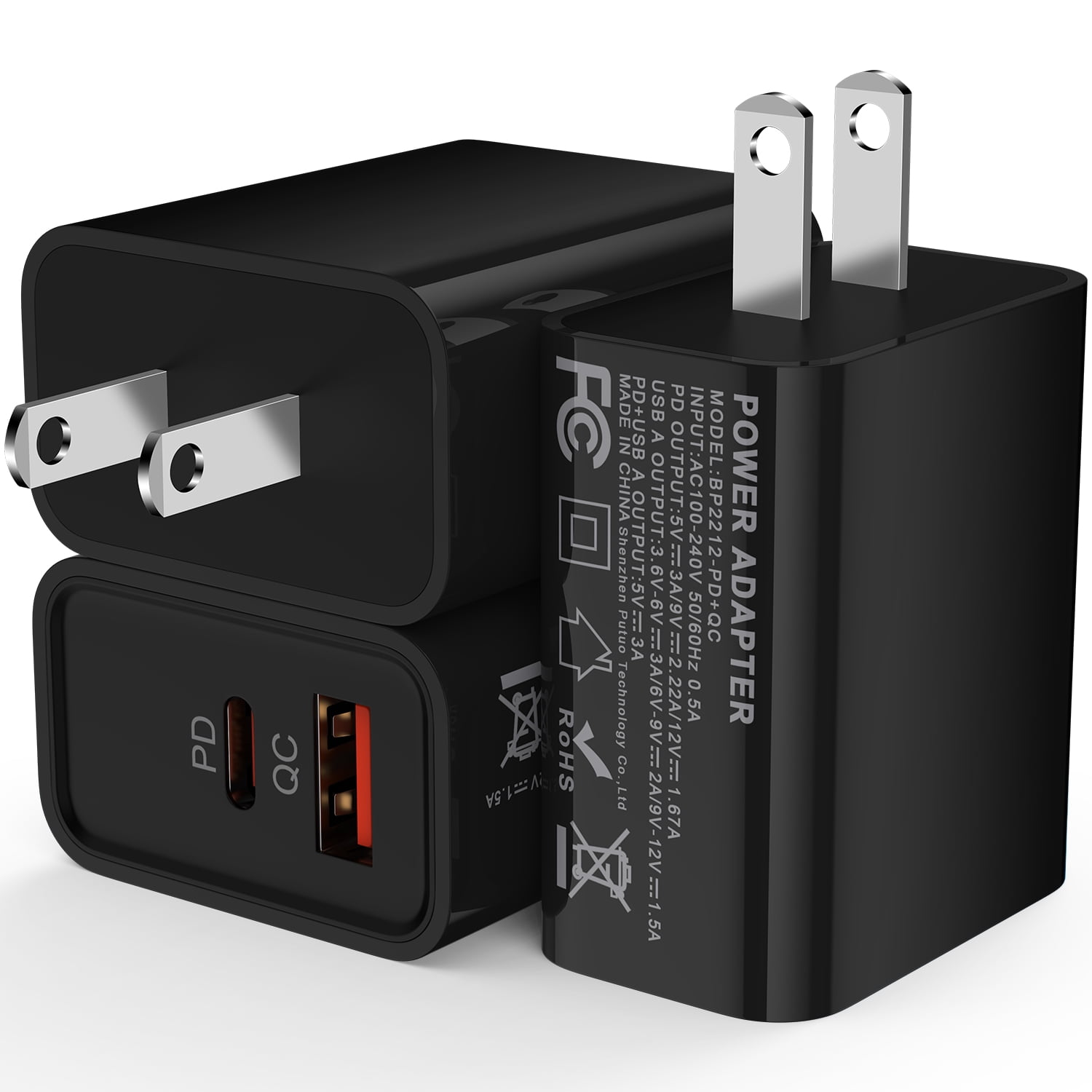 USB C Block,3Pack ABCPOW 20W PD&QC Dual USB C Charger Block Android ...