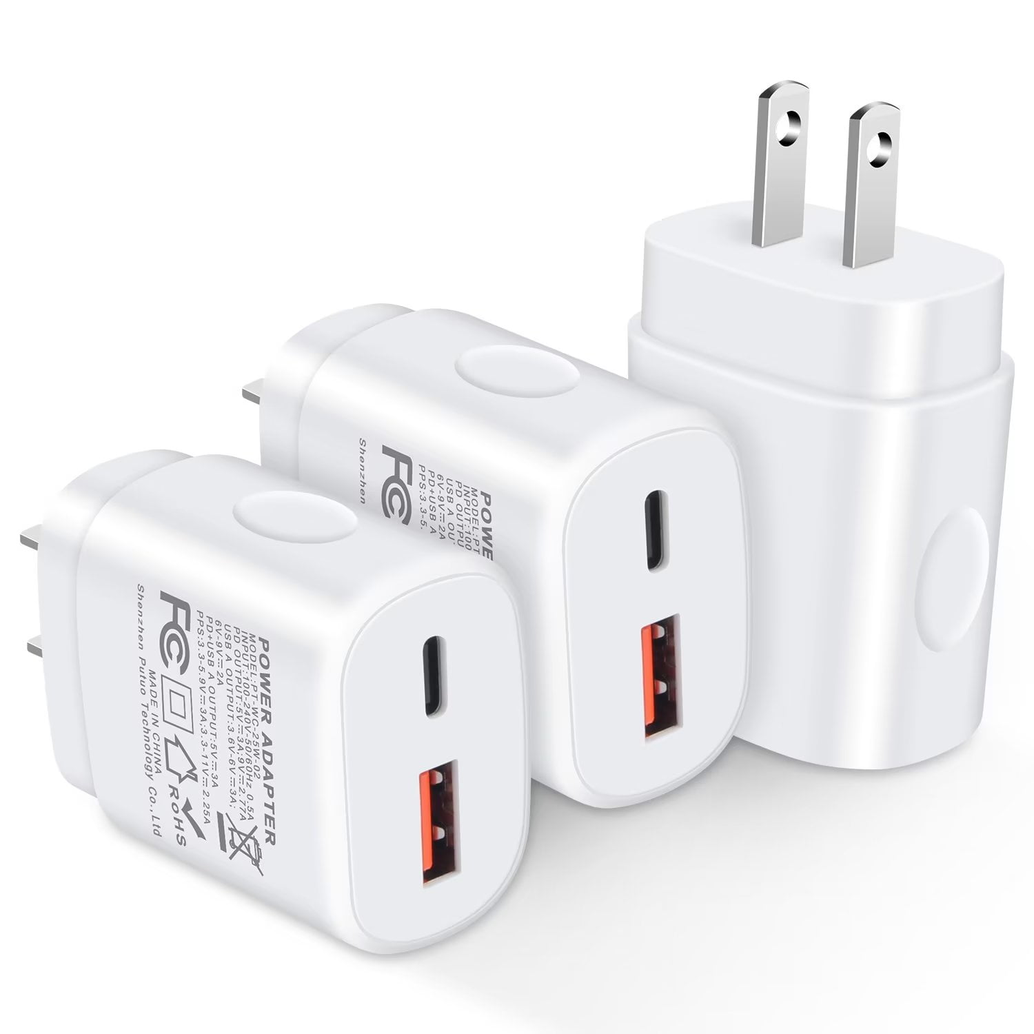 USB C Block,3Pack FiveBox USB C Charger Block 25W PD&QC Android Type C ...