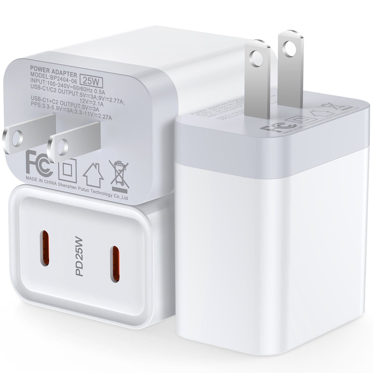 USB C Block,ABCPOW 3Pack 25W PD Dual Port Type C Charger Block USB C ...