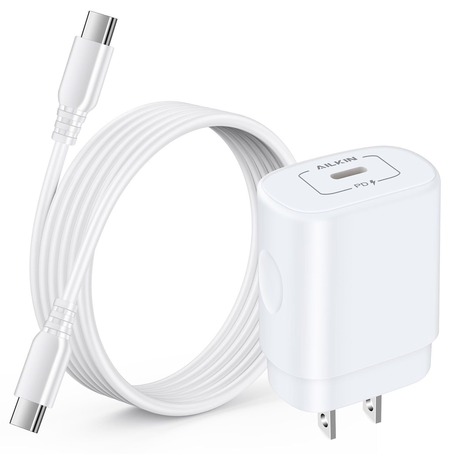 AILKIN PD 25W USB C Dual Cube Rapid Charger Block with 6ft C Type ...