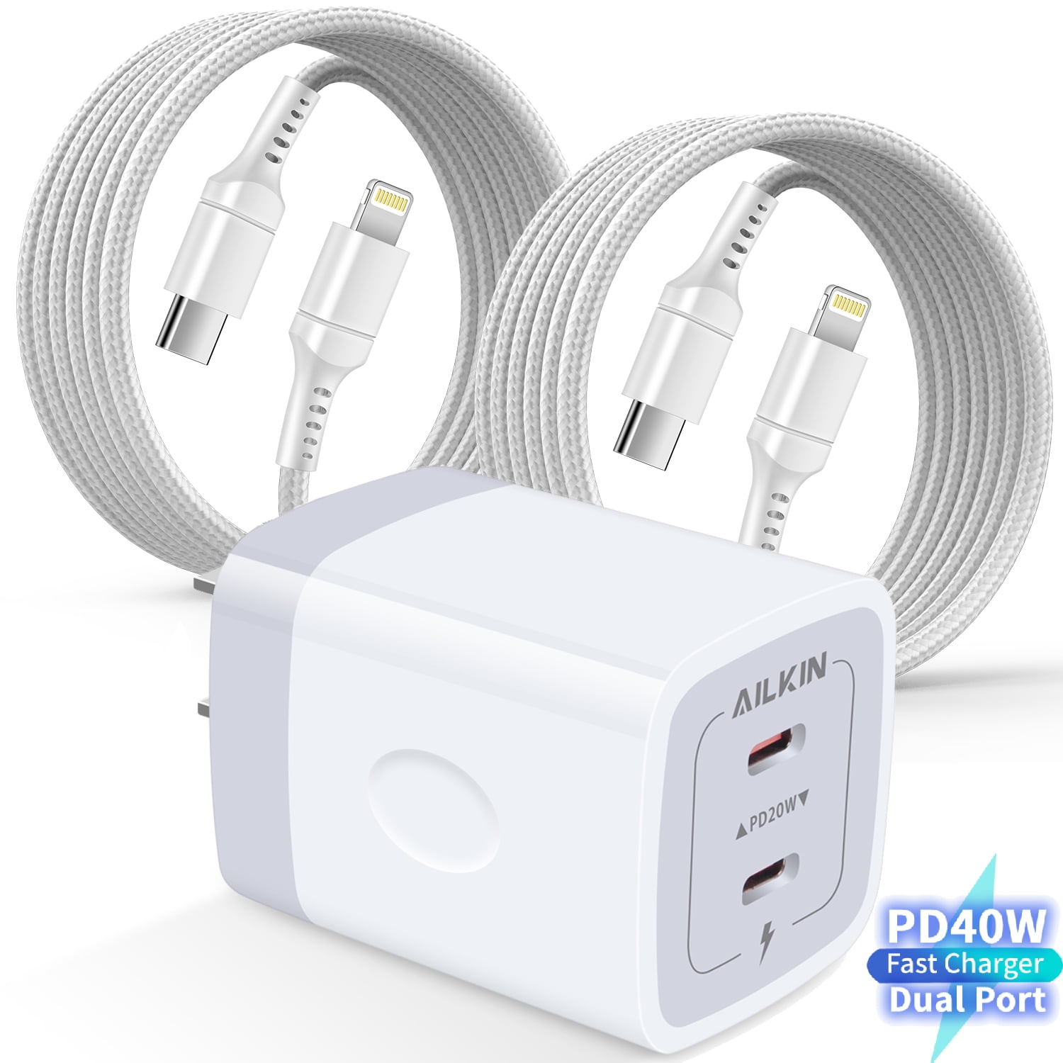 USB C Block,AILKIN PD 40W USB C Wall Charger Block with 2PACK Usb C to ...