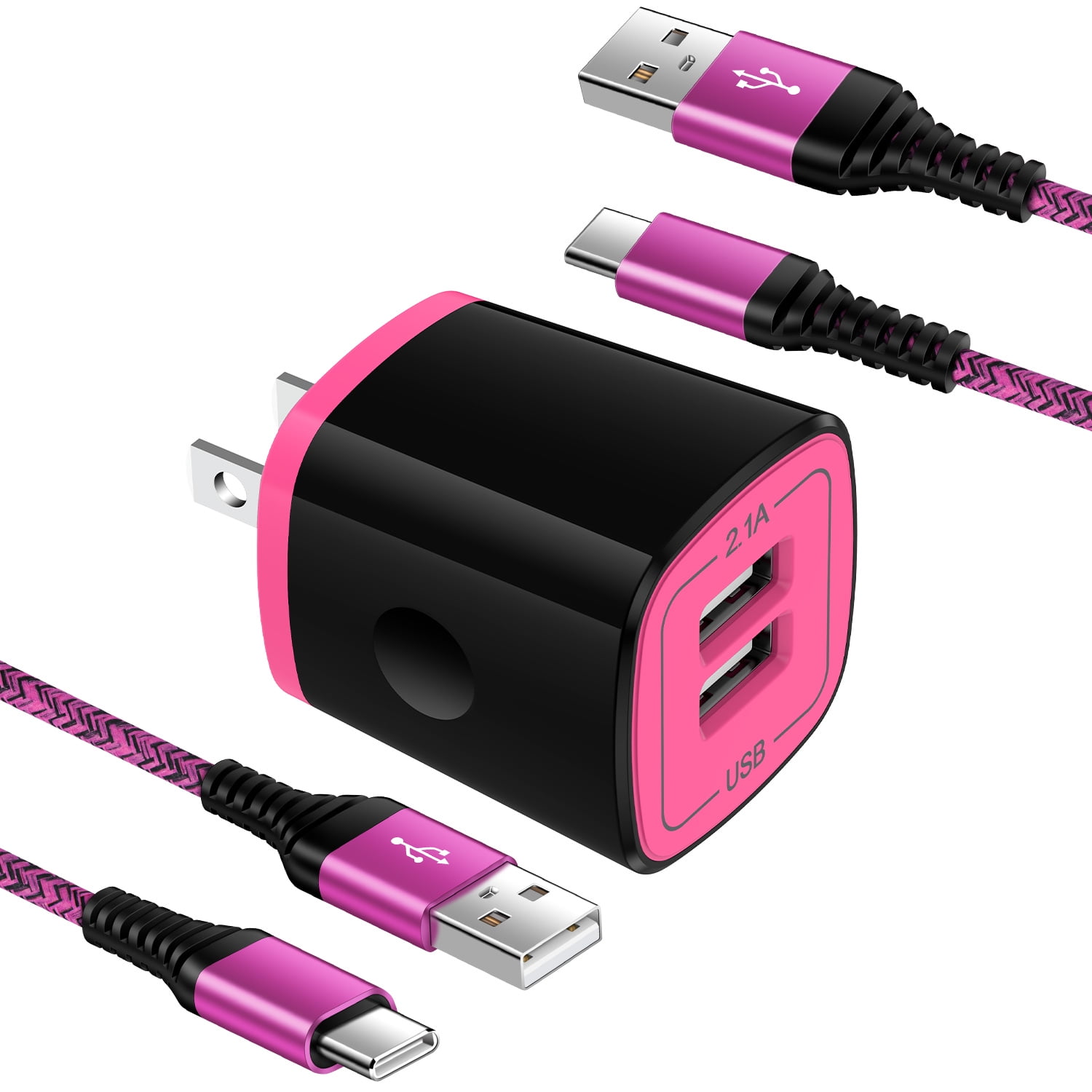 USB C Block, Dual Port USB Charger Plug with 2 Pack 6FT USB C Cable ...