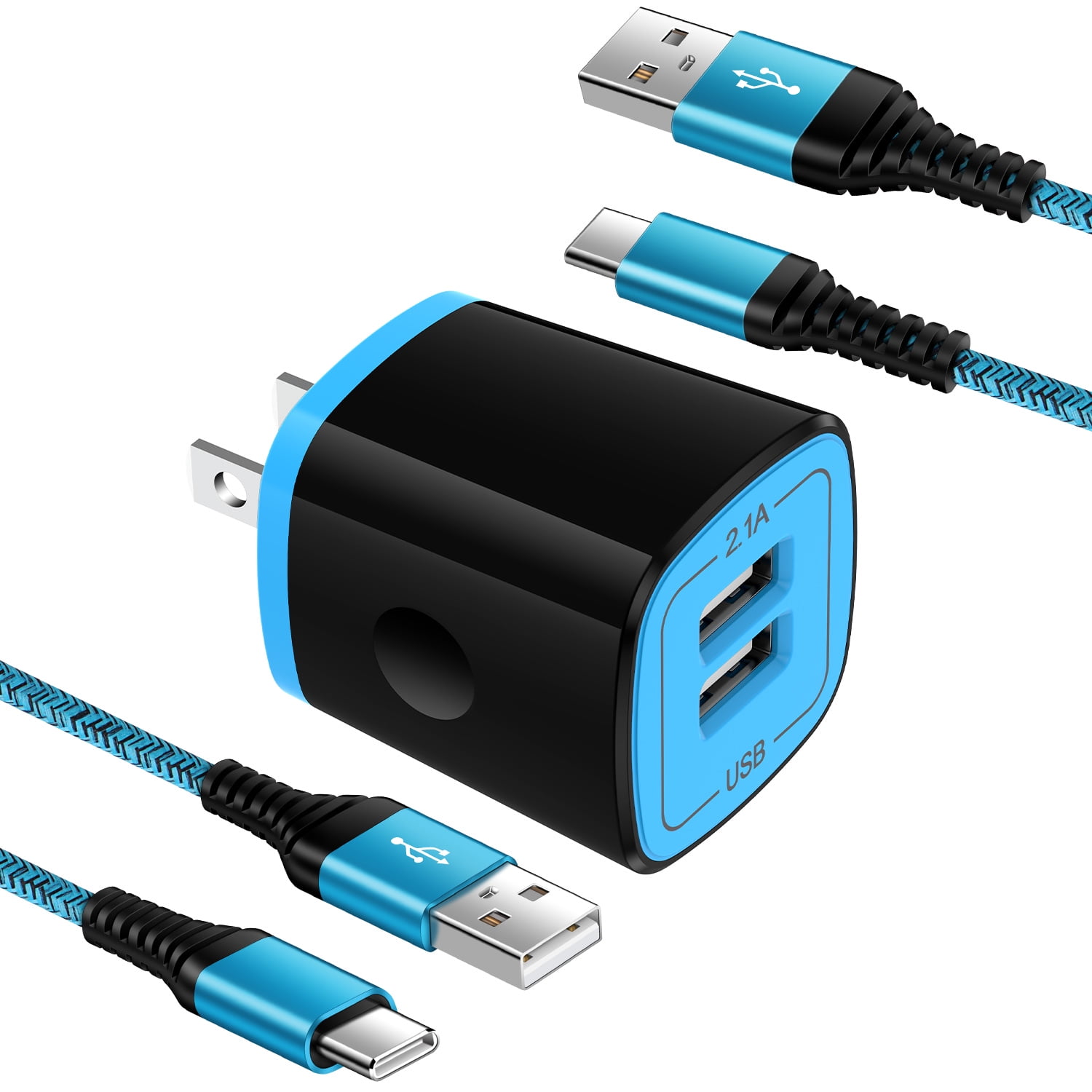 USB C Block, Dual Port USB Charger Plug with 2 Pack 6FT USB C Cable ...