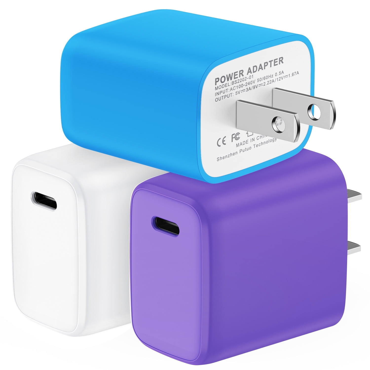 FiveBox USB C Charger Block 20W, 3 Pack Fast Charging Wall Charger ...