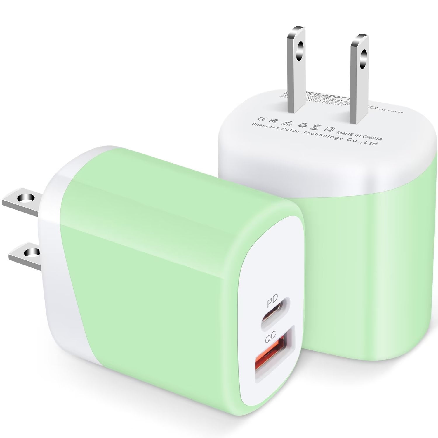 USB C Block,FiveBox 2pack USB C Wall Charger Block 20W PD Type C Charger Block QC3.0 Dual USB C ...