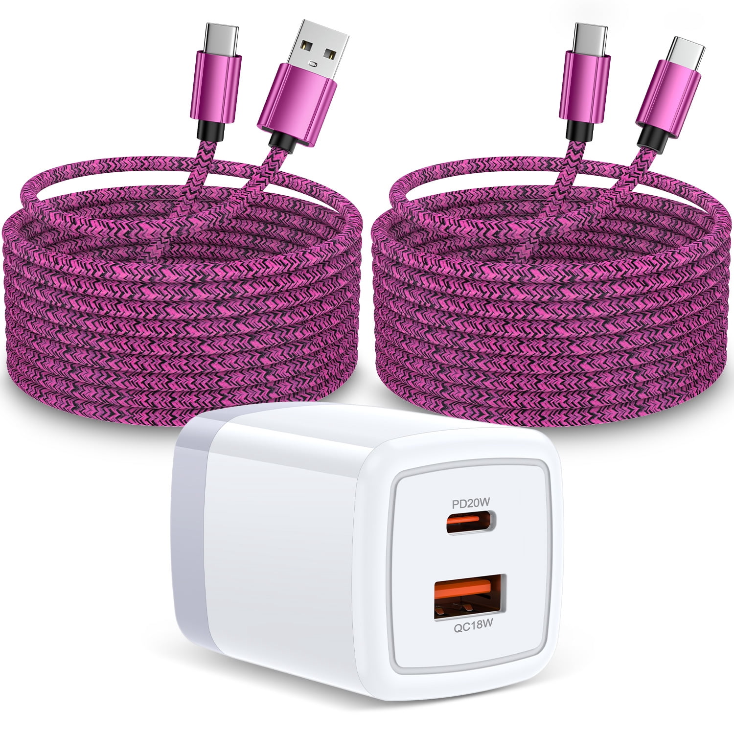 USB C Block, Hootek Dual Port PD20W+QC18W Type C Charger with 2Pack 6FT ...