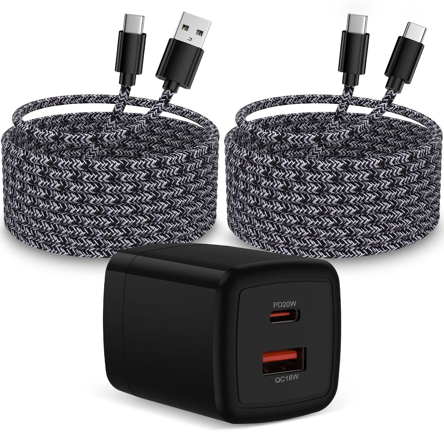 USB C Block, Hootek Dual Port PD20W+QC18W Type C Charger with 2Pack 6FT ...