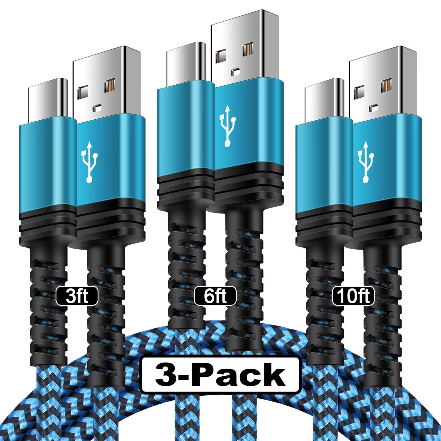 USB C Cable,3A Fast Charging Cable,3Pack 3ft/6ft/10ft Feet Type C ...