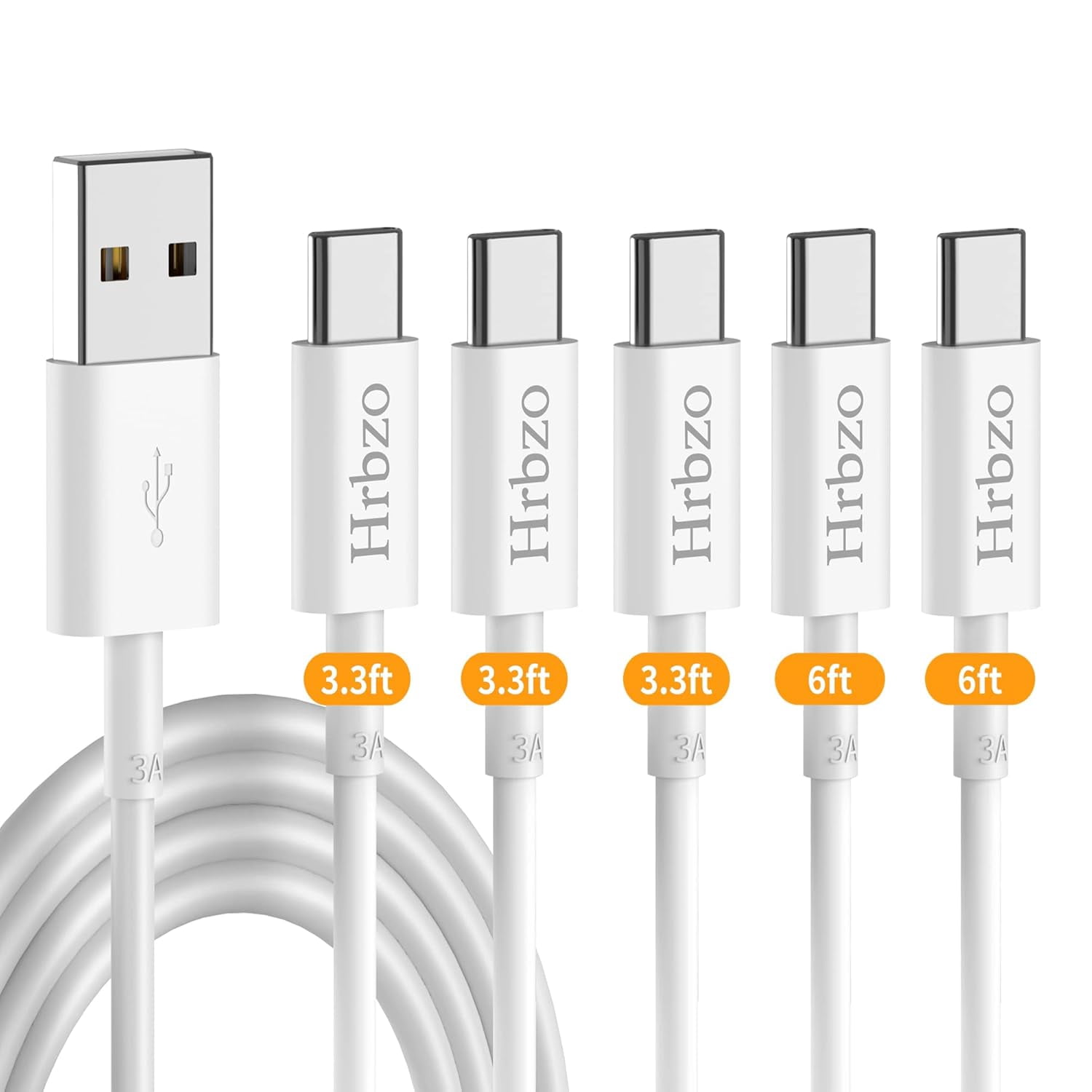 USB C Cable (5-Pack 3.3+3.3+3.3+6+6ft), USB A to USB C Fast Charging ...