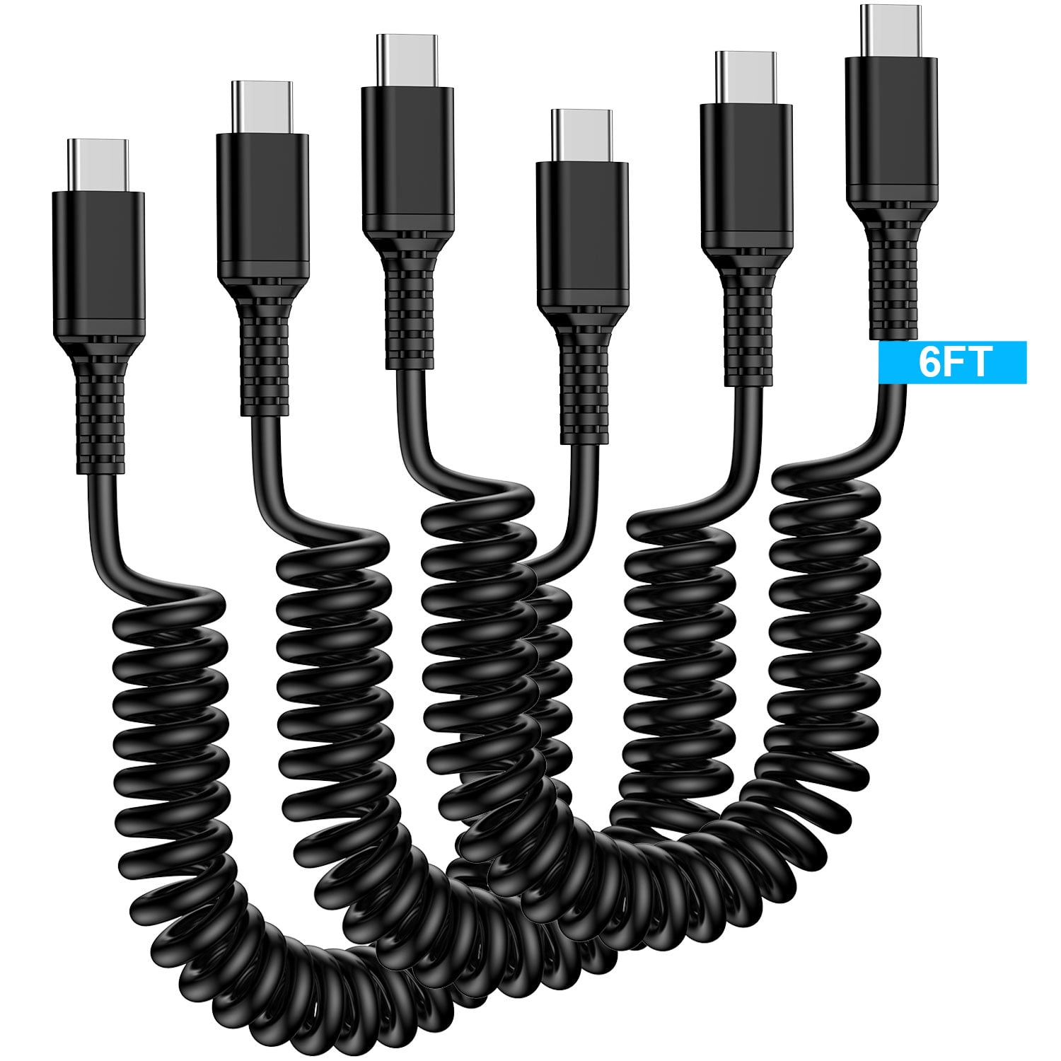 AbcPow Coiled USB C to USB C Cable 6ft, 3Pack, Durable and Portable ...