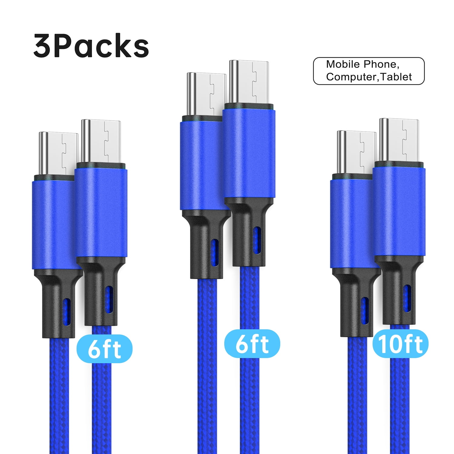 USB C to C Fast Charge Cable, 3 Pack [6ftx2+10ft] for Samsung S23 ...
