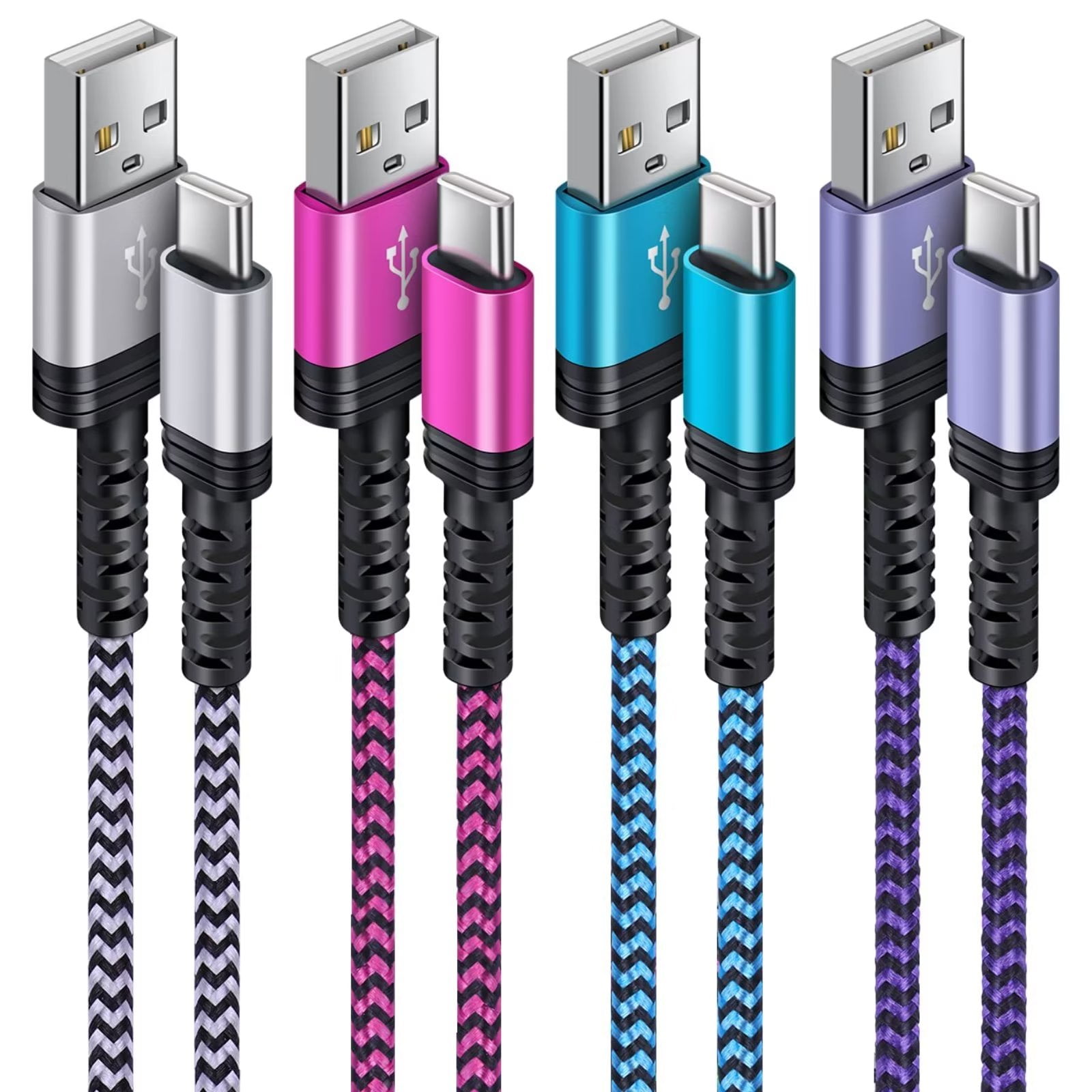 FiveBox USB A to USB C Cables 6ft 4pack, 3A Fast Charge, Nylon Braided ...