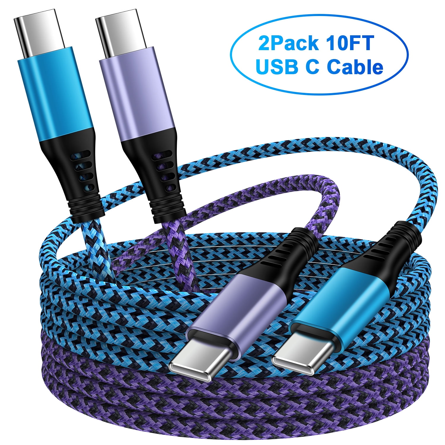 SixSim USB C to C Cable 10ft 2pack, 3A Fast Charging, Nylon, for ...