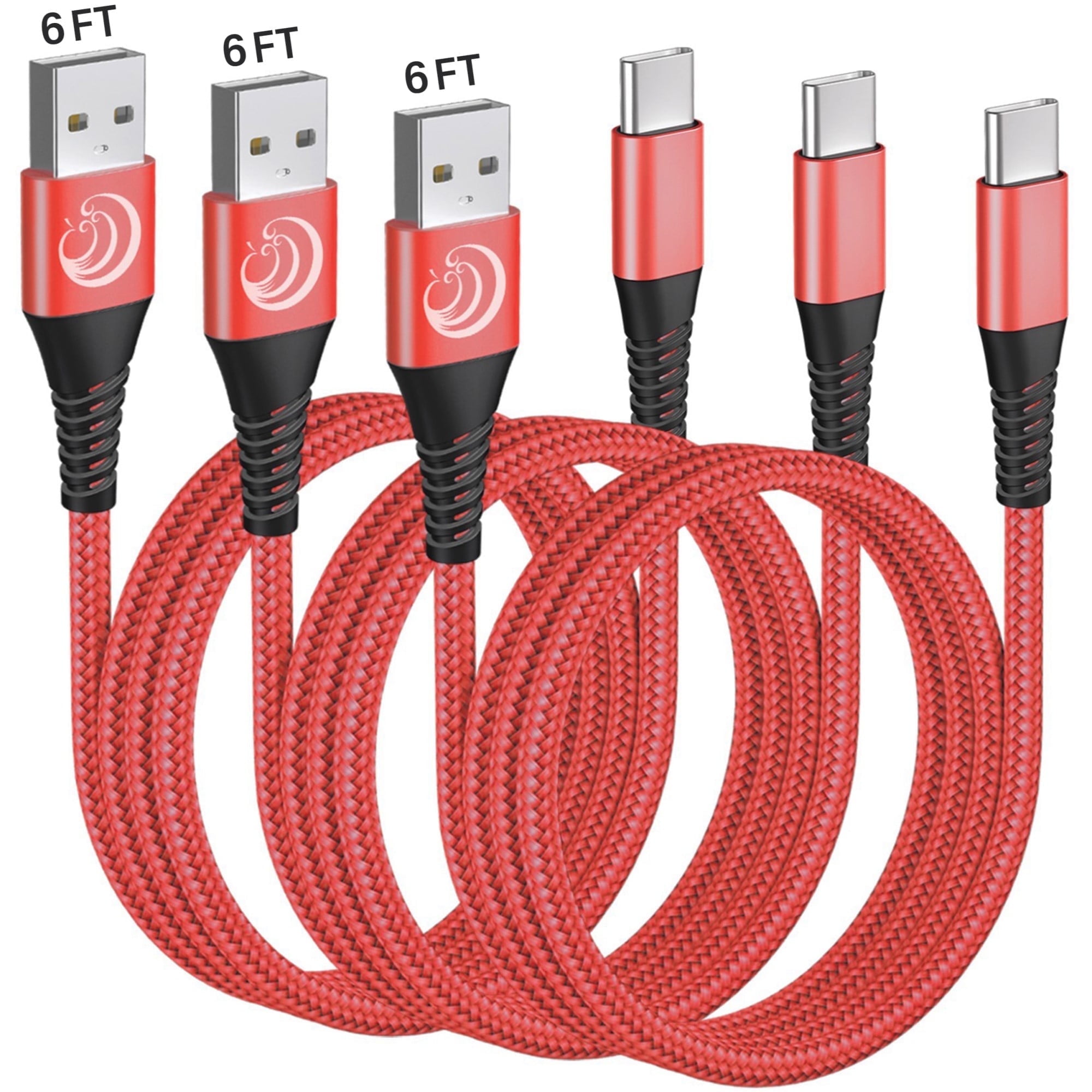 USB C Cable, XUDUO [3 Pack 6FT] Type C Charger Cord Durable Nylon Braided 3A Fast C Charging USB ...