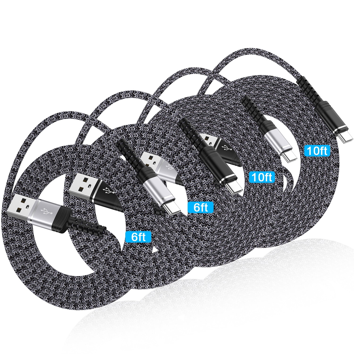 USB C Cables,ABCPOW 4PACK Type C Charging Cable 6ft10ft Type C Cables ...