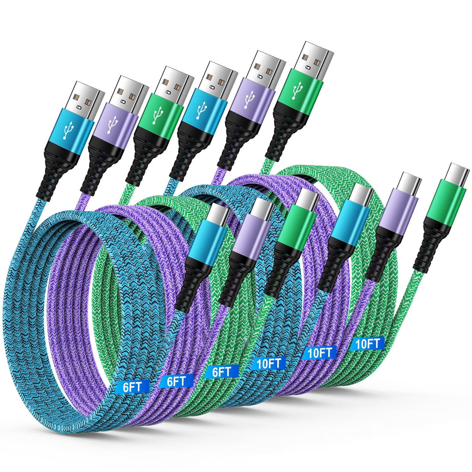 USB C Cables,ABCPOW 6PACK Type C Charging Cable 6ft10ft Type C Cables ...