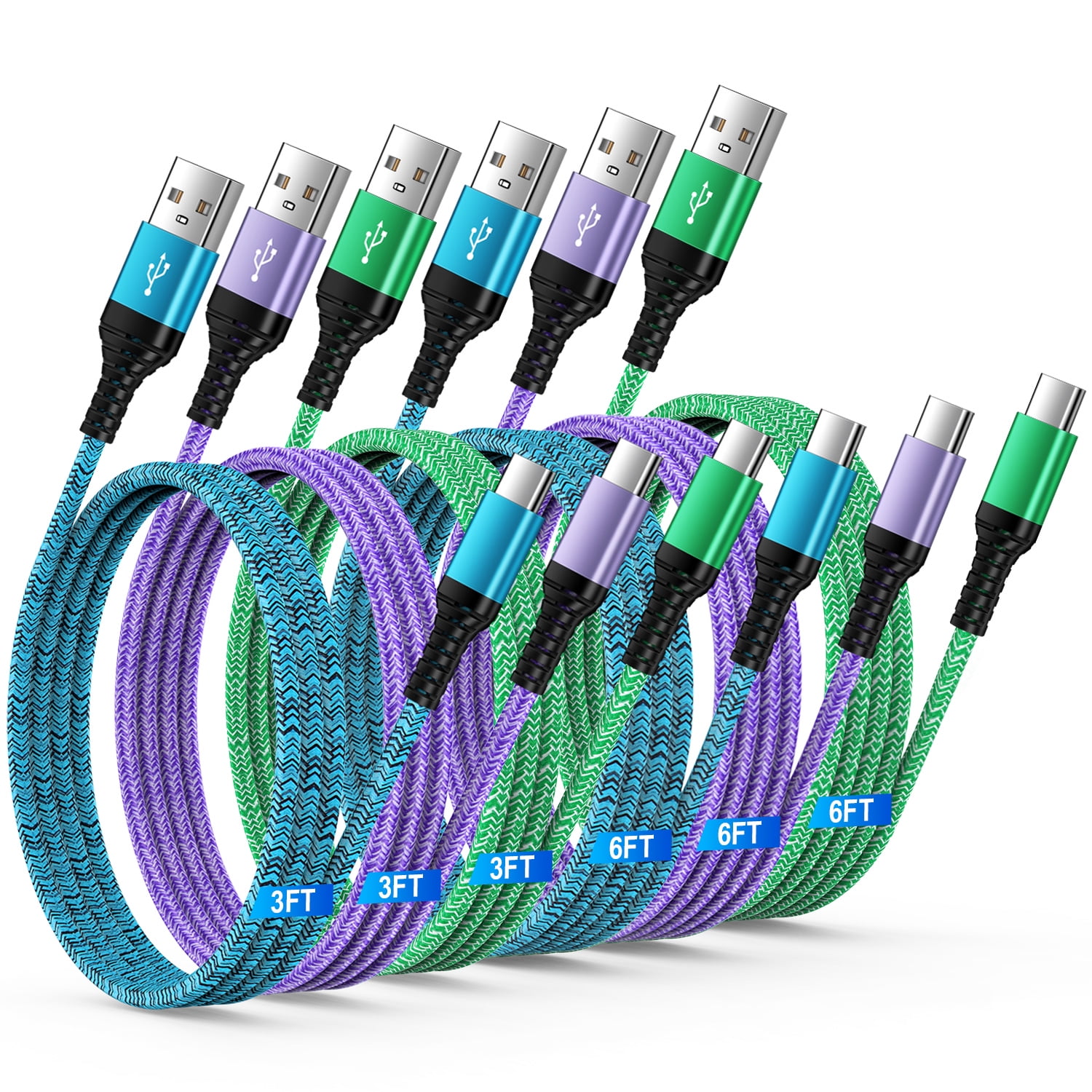 USB C Cables,ABCPOW 6PACK Type C Charging Cable 3ft6ft Type C Cables ...