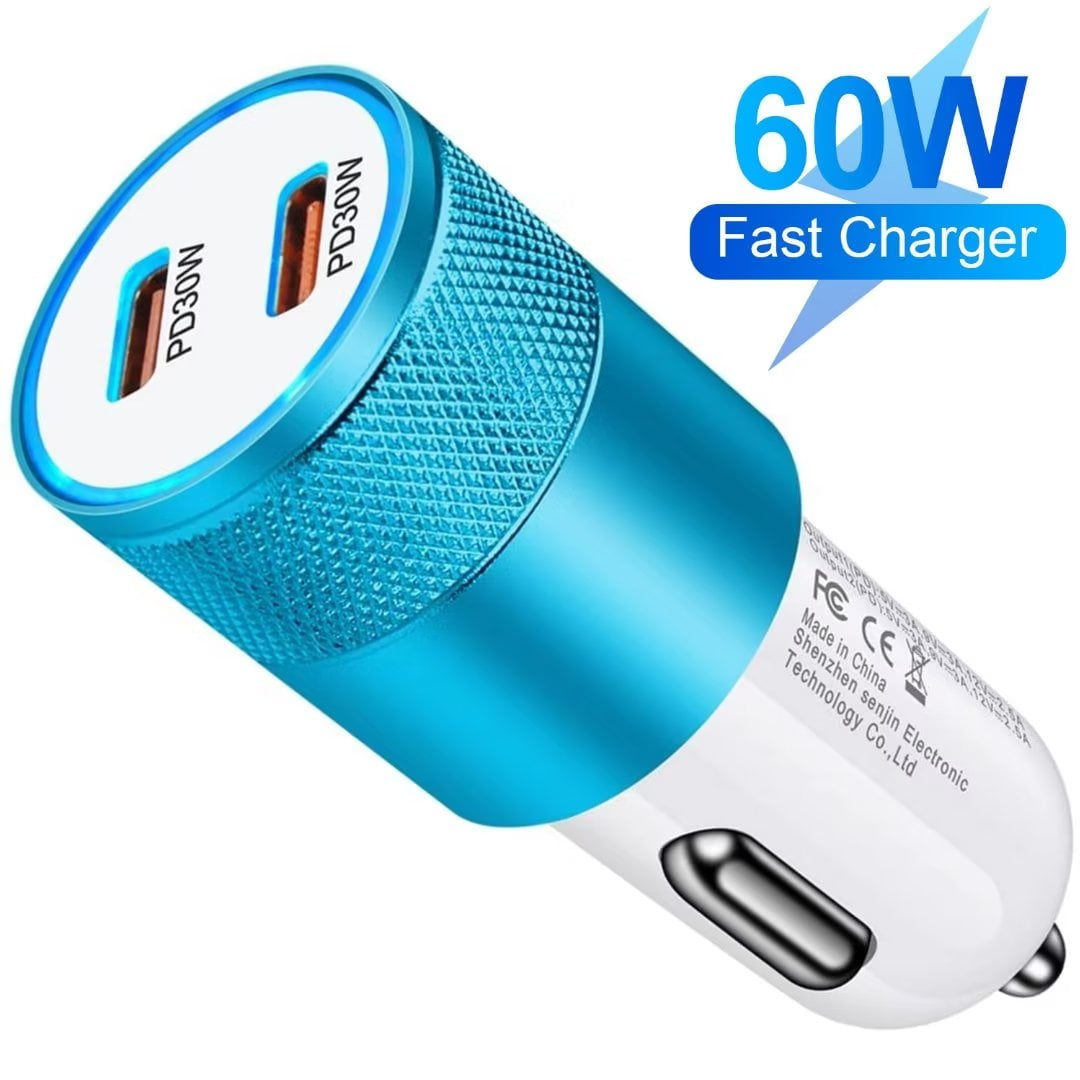 FiveBox USB C Car Charger, 60W PD Dual Port, Fast Charging, Multiport Auto Adapter for iPhone ...
