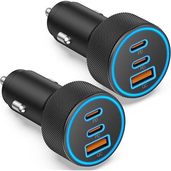 USB C Car Charger, 2Pack 3-Port 67W Dual USB-C & USB-A Phone Car Charger Adapter PD/QC Fast ...
