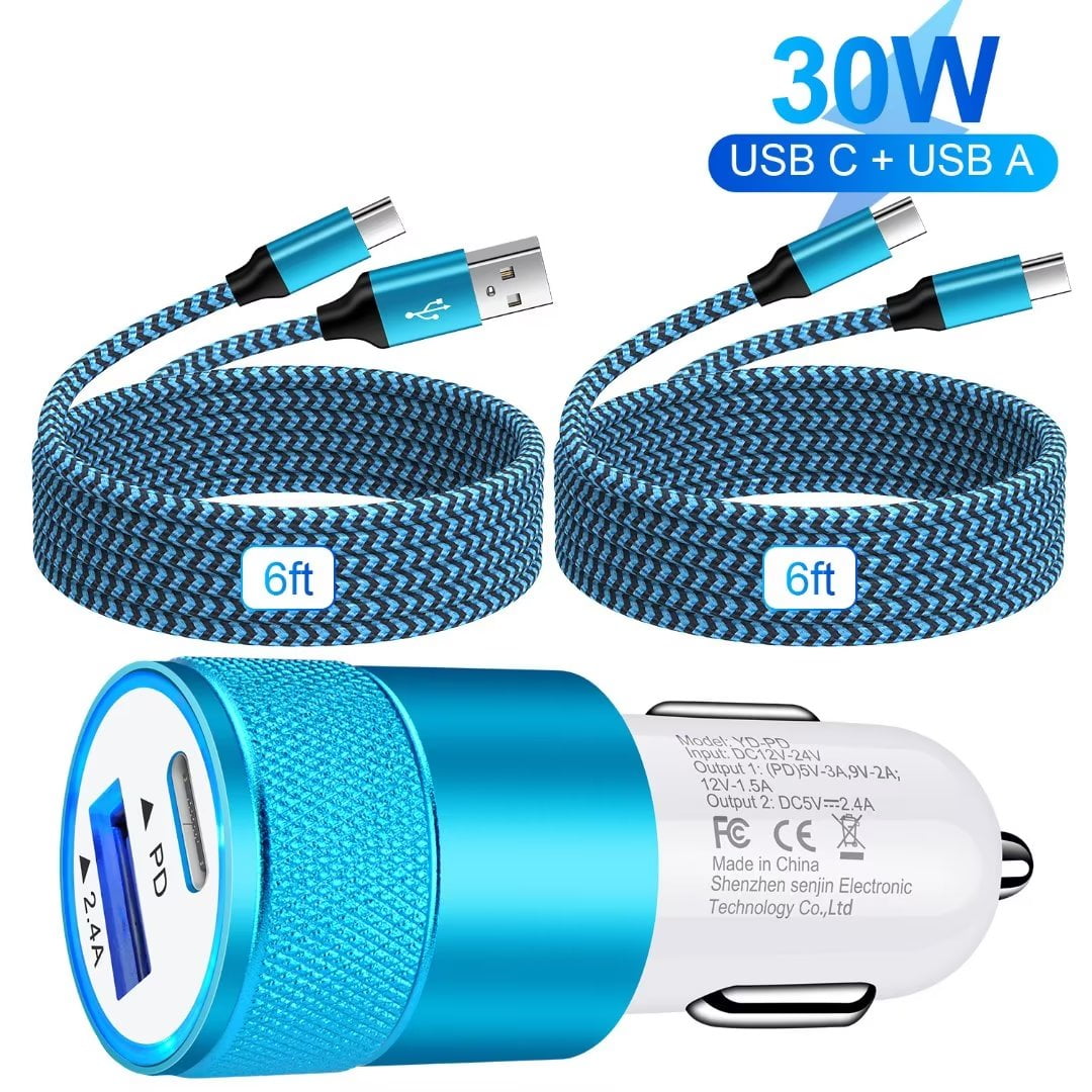 USB C Car Charger Adapter,1Pack FiveBox 30W PD Dual Port USB A & USB C Fast Charging Block Plug ...