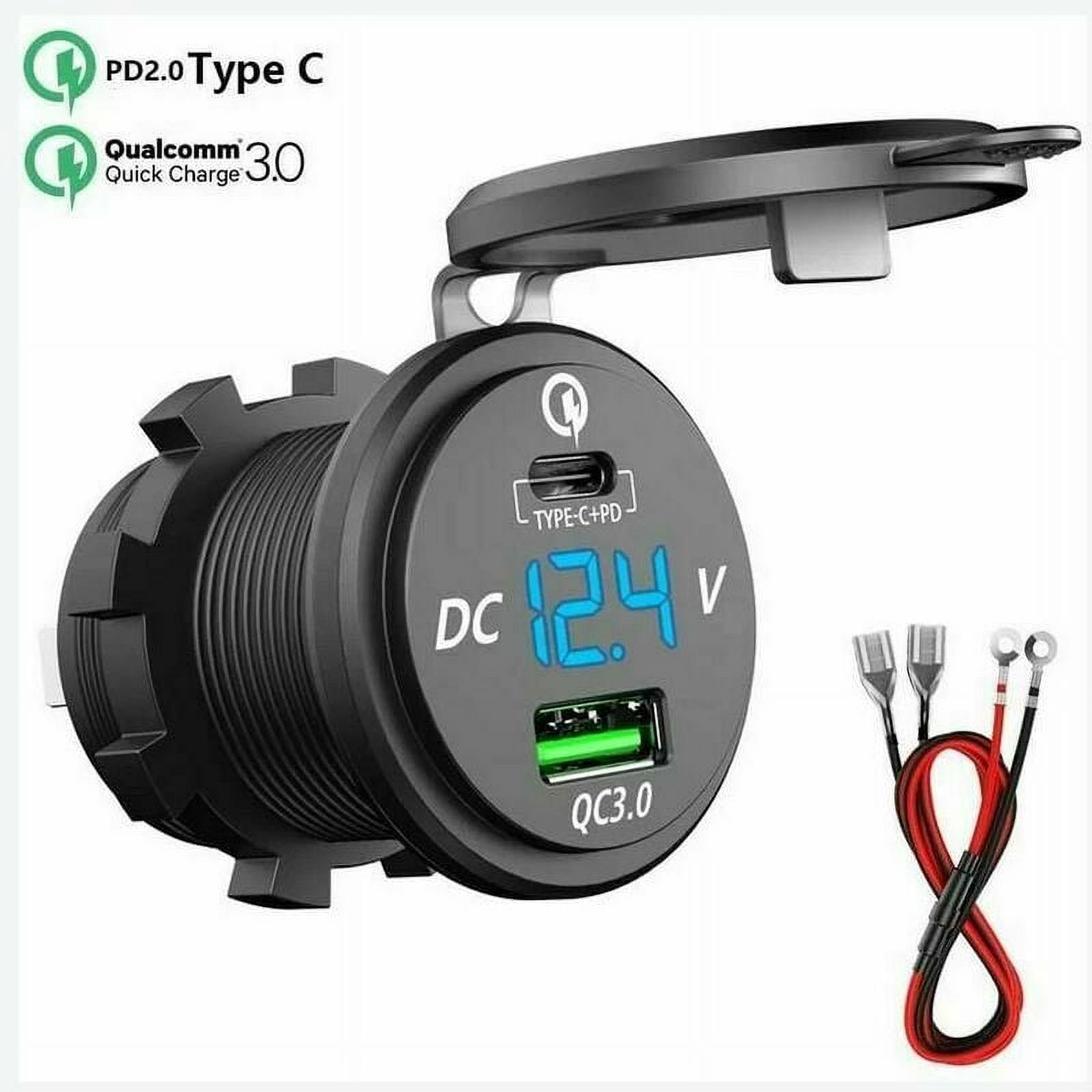 USB C Car Fast Charger 12V/24V QC 3.0 64W Dual Socket Waterproof USB ...
