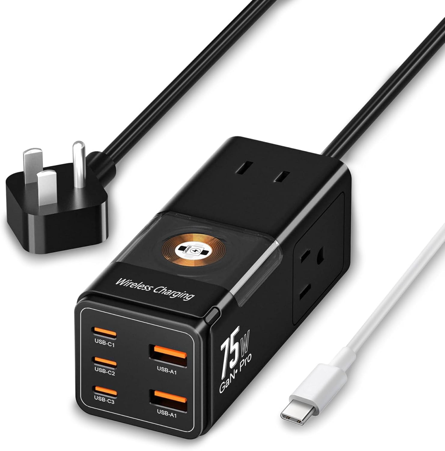 USB C Charger, 75W PD GaN3 Wall Rapid Charger with Extension Cord ...